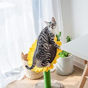 Catry Cat Tree – Nature Looking of Cat beds and Furniture All-in-1, Allure Cats Love to Lounge in and Lazily Recline While Playing with Cute Bees Toys and Scratching Post, Adjustable Sunflower