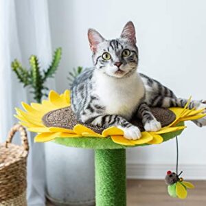 Catry Cat Tree – Nature Looking of Cat beds and Furniture All-in-1, Allure Cats Love to Lounge in and Lazily Recline While Playing with Cute Bees Toys and Scratching Post, Adjustable Sunflower