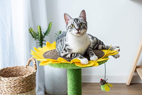 Catry Cat Tree – Nature Looking of Cat beds and Furniture All-in-1, Allure Cats Love to Lounge in and Lazily Recline While Playing with Cute Bees Toys and Scratching Post, Adjustable Sunflower