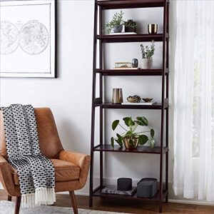 pj wood 5 tier bookshelf ladder shelf bookcase with storage shelves, multifunctional storage rack - walnut