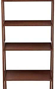 PJ Wood 5 Tier Bookshelf Ladder Shelf Bookcase with Storage Shelves, Multifunctional Storage Rack - Walnut