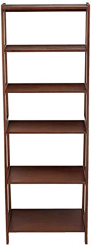 PJ Wood 5 Tier Bookshelf Ladder Shelf Bookcase with Storage Shelves, Multifunctional Storage Rack - Walnut