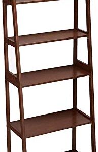 PJ Wood 5 Tier Bookshelf Ladder Shelf Bookcase with Storage Shelves, Multifunctional Storage Rack - Walnut