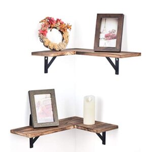 olakee corner wall shelves rustic wood corner floating shelves for bedroom living room bathroom kitchen set of 2 carbonized black