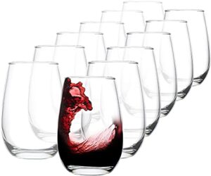 czumjj stemless wine glasses set of 12 clear red white wine glass for party, wedding, anniversary - 13 oz