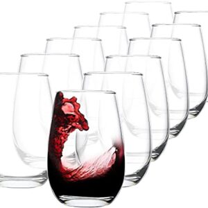 CZUMJJ Stemless Wine Glasses Set of 12 Clear Red White Wine Glass for Party, Wedding, Anniversary - 13 Oz