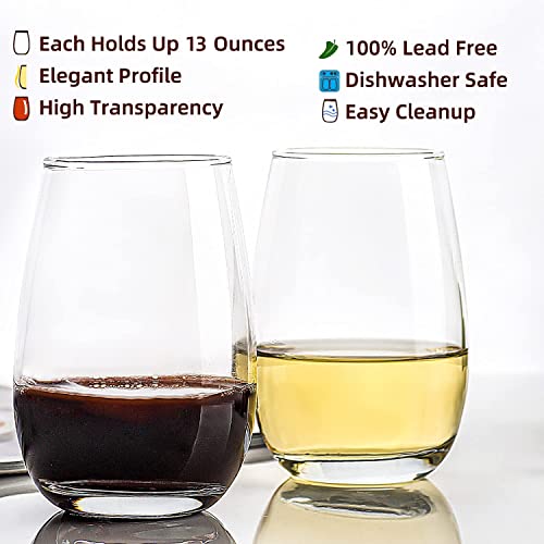 CZUMJJ Stemless Wine Glasses Set of 12 Clear Red White Wine Glass for Party, Wedding, Anniversary - 13 Oz