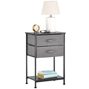 mdesign storage dresser end/side table night stand furniture unit - small standing organizer for bedroom, office, living room, and closet - 2 drawer removable fabric bins - charcoal gray