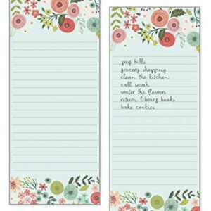 Set of 2- Teal/Coral Flowers List Pad, Notepad, Shopping List with Attachable Magnet