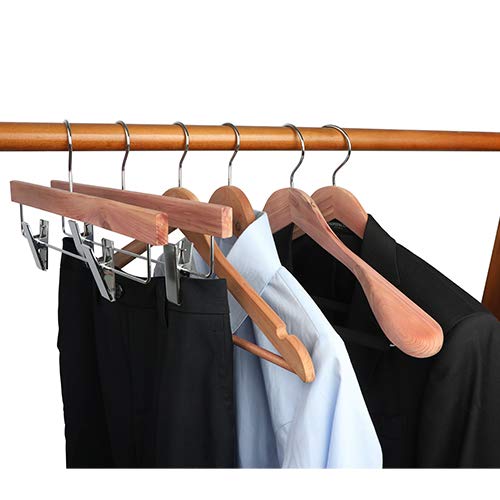 TOPIA HANGER Unfinished American Red Cedar Wood Coat Suit Hangers, Luxury Wooden Jacket Clothes Hangers, Wide Shoulder with Black Padded Pant Bar- 360°Flexible Hook, 4 Pack- Natural- CT07W