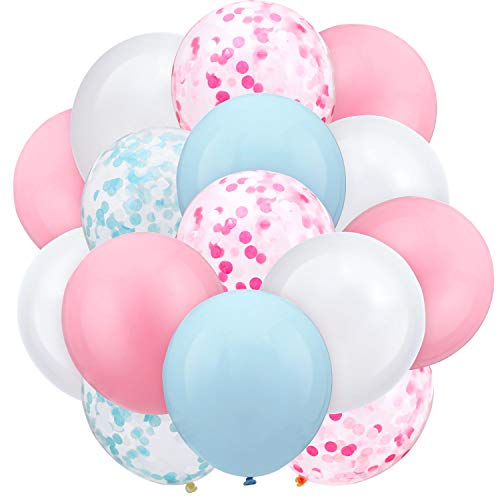 60 Pieces 12 Inch Gender Reveal Pink Blue Balloons Confetti Balloons Pastel Balloons for Wedding Baby Shower Birthday Party Supplies