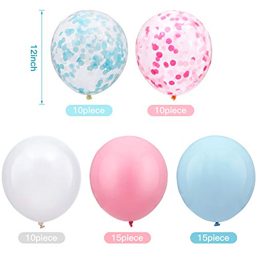 60 Pieces 12 Inch Gender Reveal Pink Blue Balloons Confetti Balloons Pastel Balloons for Wedding Baby Shower Birthday Party Supplies