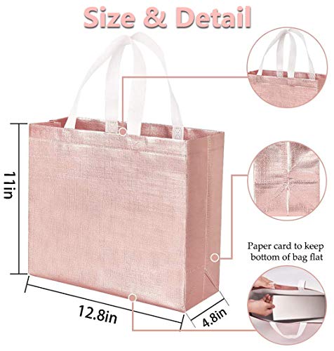 Set of 12 Stylish Reusable Shopping Bag, Glossy Glitter Reusable Grocery Bag with Handle, Non-Woven Fashionable Bag, Gift Tote Bags for Women Groceries Wedding bridesmaid Birthday Party