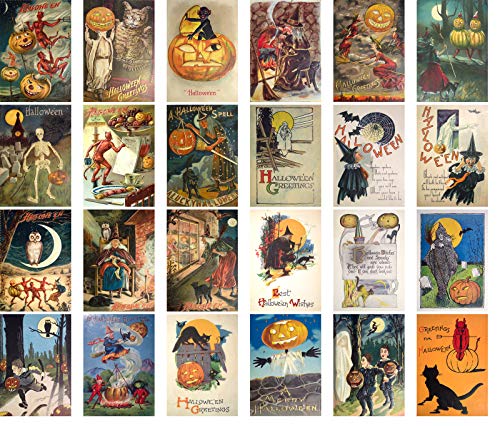 Pixiluv SCARY HALLOWEEN 24 Postcards Notecards Scary Pumpkin Black Cat Witch and Imp Vintage Greeting Cards