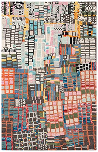 SAFAVIEH Aspen Collection 4' x 6' Ivory / Black APN517A Handmade Abstract Boho Wool Area Rug