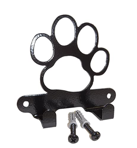 Dog Leash Hook Hanger. Dog Paw. Gloss Black Color. Made in USA. Solid Steel. Screws Included.