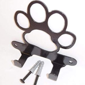 Dog Leash Hook Hanger. Dog Paw. Gloss Black Color. Made in USA. Solid Steel. Screws Included.