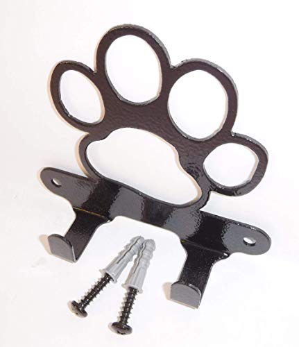 Dog Leash Hook Hanger. Dog Paw. Gloss Black Color. Made in USA. Solid Steel. Screws Included.