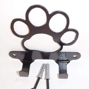 Dog Leash Hook Hanger. Dog Paw. Gloss Black Color. Made in USA. Solid Steel. Screws Included.