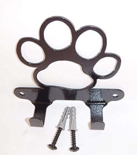 Dog Leash Hook Hanger. Dog Paw. Gloss Black Color. Made in USA. Solid Steel. Screws Included.