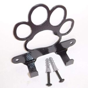 Dog Leash Hook Hanger. Dog Paw. Gloss Black Color. Made in USA. Solid Steel. Screws Included.