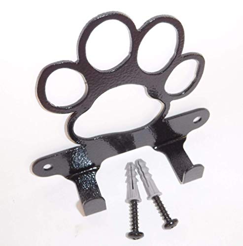 Dog Leash Hook Hanger. Dog Paw. Gloss Black Color. Made in USA. Solid Steel. Screws Included.