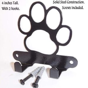 Dog Leash Hook Hanger. Dog Paw. Gloss Black Color. Made in USA. Solid Steel. Screws Included.