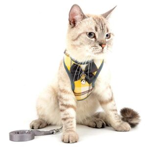 SELMAI Escape Proof Cat Harness with Leash for Small Dogs Plaid Pattern Soft Mesh Vest Harness for Walking Training Leads No Pull for Puppy Chihuahua Dachshund Hiking Jogging Outdoor Yellow S