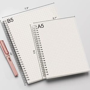 AHGXG Graph Paper Notebook Spiral 3 Pack - A5 Grid Notebook 5.7"x 8.3", Thick 100gsm Graph Grid Paper, 80 Sheets, Transparent Hardcover Journals for School Supplies, Office, Writing, Drawing