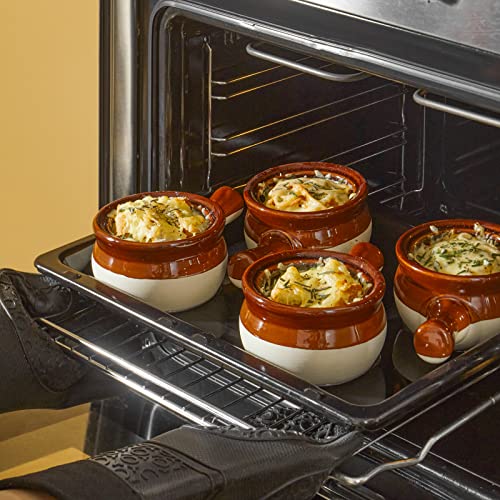 LIFVER French Onion Soup Bowls, 18 Oz French Onion Soup Crocks Oven Safe, Soup Crocks with Handles and Lids, Ceramic Soup Bowls for Soup, Stew, Chilli, Set of 4