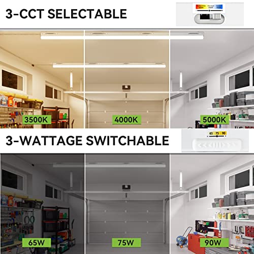 hykolity 8FT LED Shop Light, 65/75/90W LED Strip Light, [6-lamp F32T8 Fluorescent Equiv.] 3500K/4000K/5000K CCT Selectable, 130lm/W Commercial Grade LED Strip Light Fixture for Warehouse -4 Pack