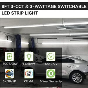 hykolity 8FT LED Shop Light, 65/75/90W LED Strip Light, [6-lamp F32T8 Fluorescent Equiv.] 3500K/4000K/5000K CCT Selectable, 130lm/W Commercial Grade LED Strip Light Fixture for Warehouse -4 Pack