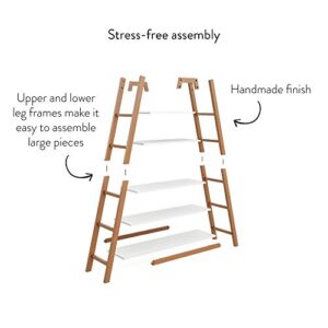 Nathan James Carlie 5-Shelf Bookcase Display or Decorative Storage Rack with Rove Wooden Ladder Shelves, White/Brown