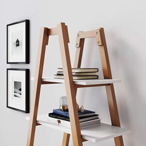 Nathan James Carlie 5-Shelf Bookcase Display or Decorative Storage Rack with Rove Wooden Ladder Shelves, White/Brown