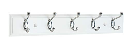 Creathome 27" Hadi Hookrail with Five Hooks, White Board and Chrome Powder Coated Hook (2 Pcs Package)