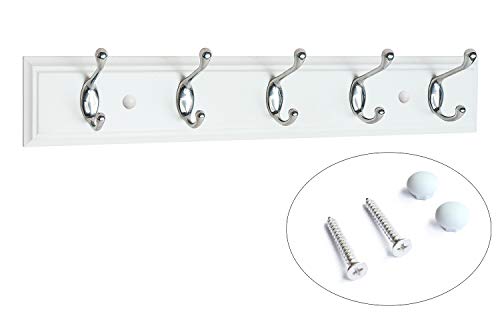 Creathome 27" Hadi Hookrail with Five Hooks, White Board and Chrome Powder Coated Hook (2 Pcs Package)