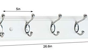 Creathome 27" Hadi Hookrail with Five Hooks, White Board and Chrome Powder Coated Hook (2 Pcs Package)