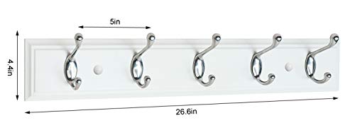 Creathome 27" Hadi Hookrail with Five Hooks, White Board and Chrome Powder Coated Hook (2 Pcs Package)