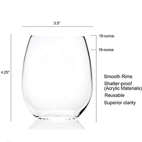 18-ounce Acrylic Glassses Stemless Wine Glasses, set of 6 Clear - Unbreakable, Dishwasher Safe, BPA Free…