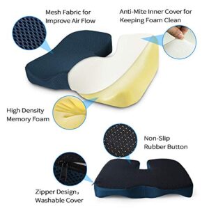 Seat Cushion for Office Chair, Mkicesky Memory Foam Coccyx Cushion Relieve Tailbone, Lower Back, Hip, Sciatica Pain, Ergonomic Seat Pad for Car, Wheelchair, Desk Chair and Sitting on Floor