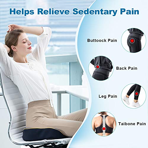 Seat Cushion for Office Chair, Mkicesky Memory Foam Coccyx Cushion Relieve Tailbone, Lower Back, Hip, Sciatica Pain, Ergonomic Seat Pad for Car, Wheelchair, Desk Chair and Sitting on Floor