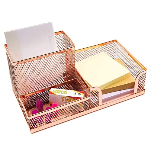 Rose Gold Desk Organizer Set for Home and Office Supplies, Accessories with Pen, Pencil, Business Card, Note, and Clip Holders