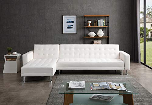 Greatime Faux Leather Reversible Sleeper Sofa & Chaise/Leatherette Convertible Section Sofa