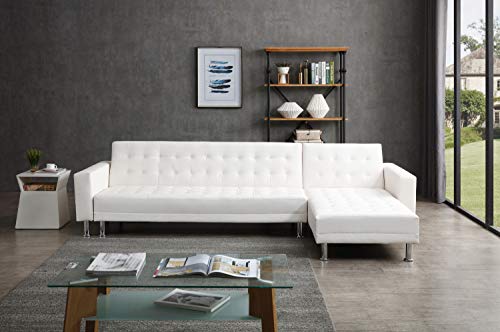 Greatime Faux Leather Reversible Sleeper Sofa & Chaise/Leatherette Convertible Section Sofa