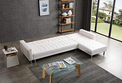 Greatime Faux Leather Reversible Sleeper Sofa & Chaise/Leatherette Convertible Section Sofa