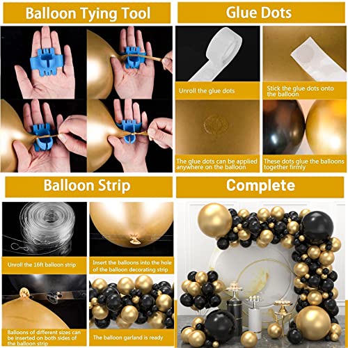 JOYYPOP 134pcs Black and Gold Balloon Garland Arch Kit Black and Gold Party Decorations for Graduation Party New Years Birthday Anniversary Party Decorations