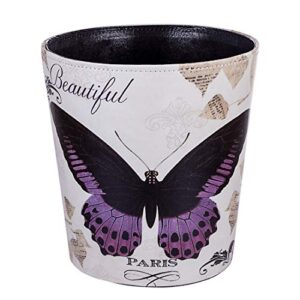 hmane 10l/2.64 gallon pu leather trash can butterfly pattern decorative waterproof wastebasket paper basket garbage bin for home office bathroom