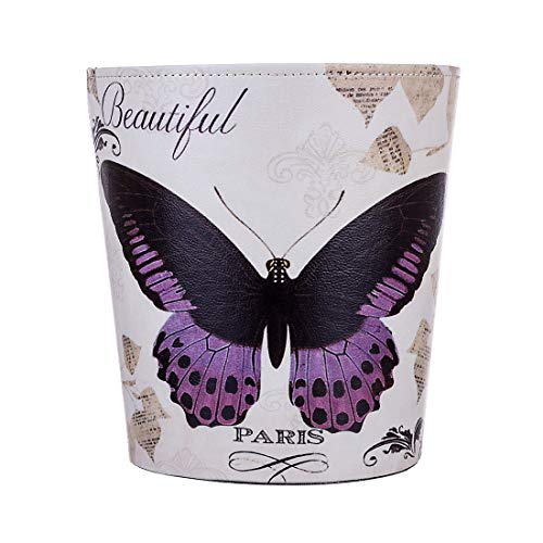 HMANE 10L/2.64 Gallon PU Leather Trash Can Butterfly Pattern Decorative Waterproof Wastebasket Paper Basket Garbage Bin for Home Office Bathroom