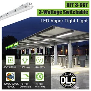 hykolity 8FT LED Vapor Tight Light, 65/75/90W Vapor Light Fixture, [4-lamp F32T8 Equiv.] 3000K/4000K/5000K CCT Selectable, 130lm/W, Waterproof Shop Light for Parking Carport Car Wash, 2 Pack