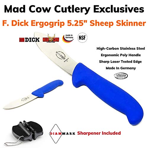 F. Dick Ergogrip 5 Inch Lamb/Deer Skinner With Diammark Dual Action Knife Sharpener - High-Carbon Stainless Steel Blade - Ergo Handle - Professional Butcher Knife - Knife Made In Germany